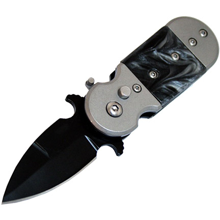 5" Spring Assist Black & Grey Mini Push Button Knife Metal Handle W ...