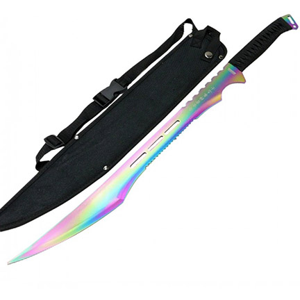 27" Rainbow Stainless 2 Tone Blade Sword with Sheath
