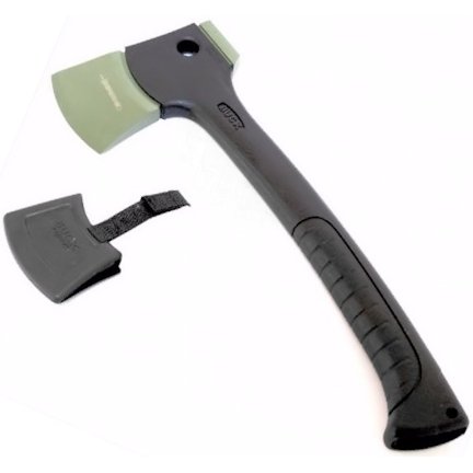 13" Black & Green Axe, Hard Plastic Sheath