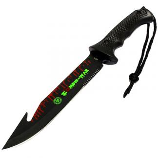 13" Stainless Steel Hunting Knife with Fish Hook Blade All Black