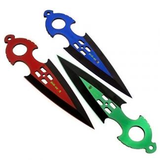 6.5" Red, Green, Blue Set of throwing Knives With Sheath