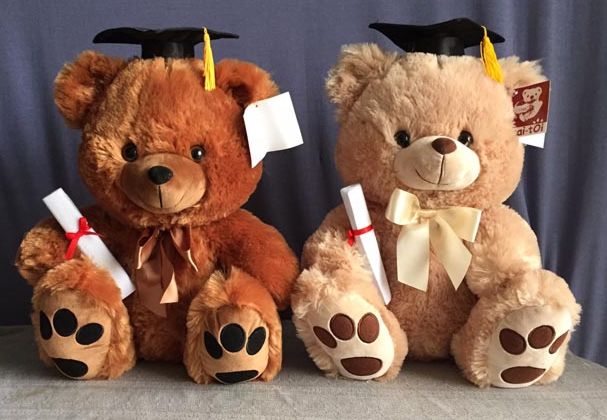 16.5" (2 Pcs) Beige & Brown Big Paw Grad Bears